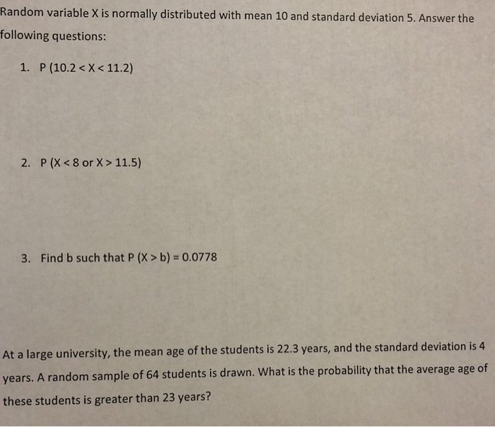 Solved Random variable X is normally distributed with mean | Chegg.com