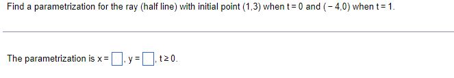 Solved Find a parametrization for the ray (half line) ﻿with | Chegg.com