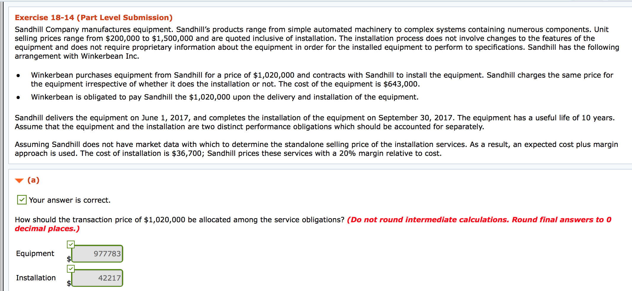 Solved Exercise 18-14 (Part Level Submission) Sandhill | Chegg.com