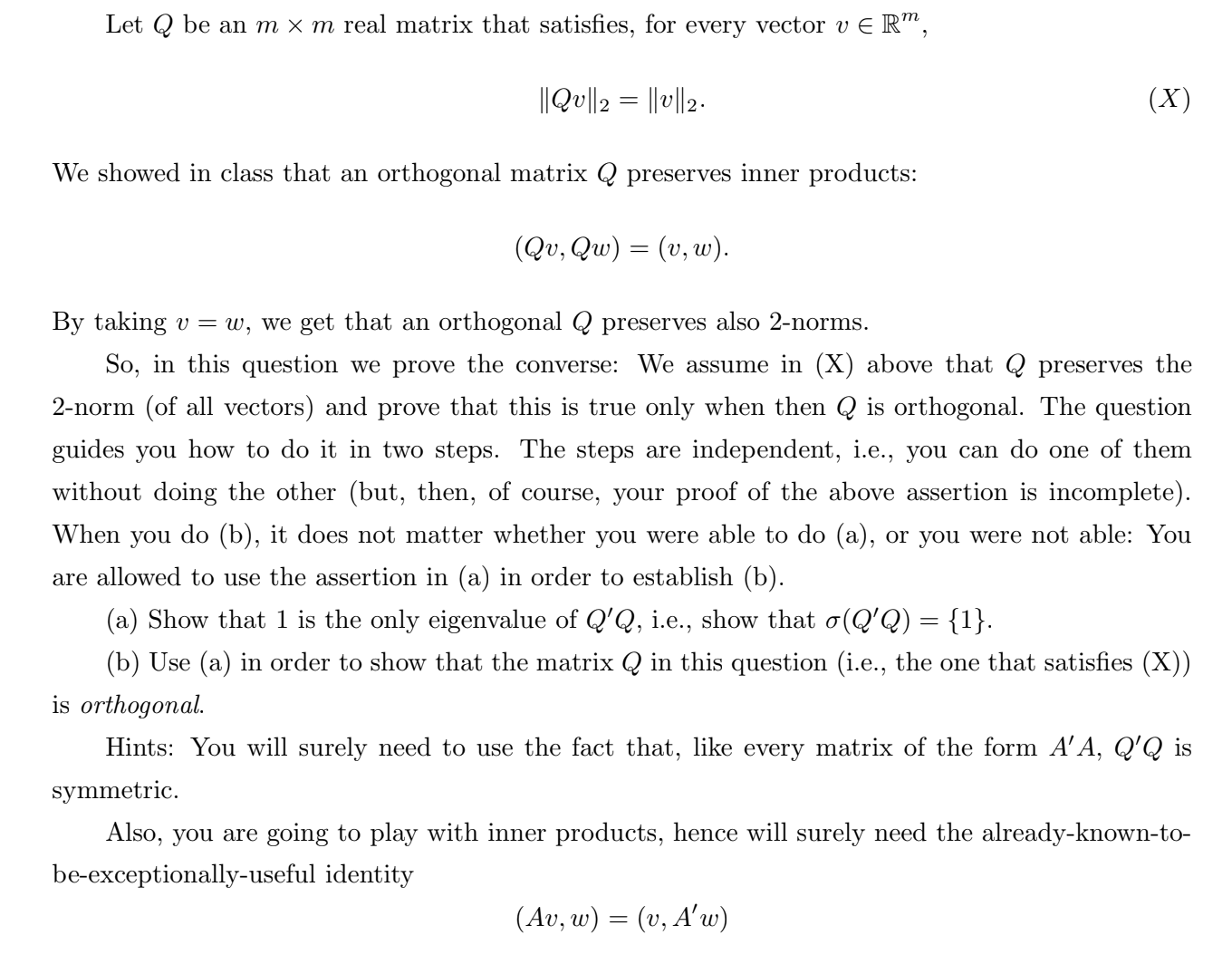 Solved Let Q be an m \times m real matrix that satisfies, | Chegg.com