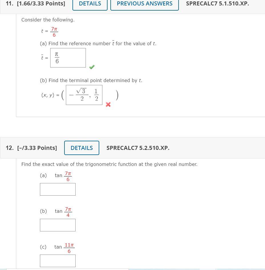Solved 11. [1.66/3.33 Points] DETAILS PREVIOUS ANSWERS | Chegg.com