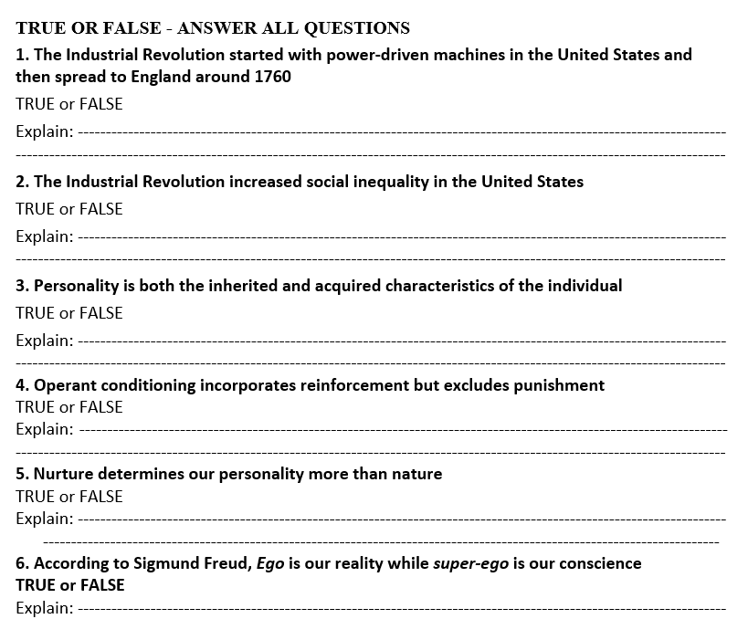 Solved TRUE OR FALSE - ANSWER ALL QUESTIONS 1. The | Chegg.com