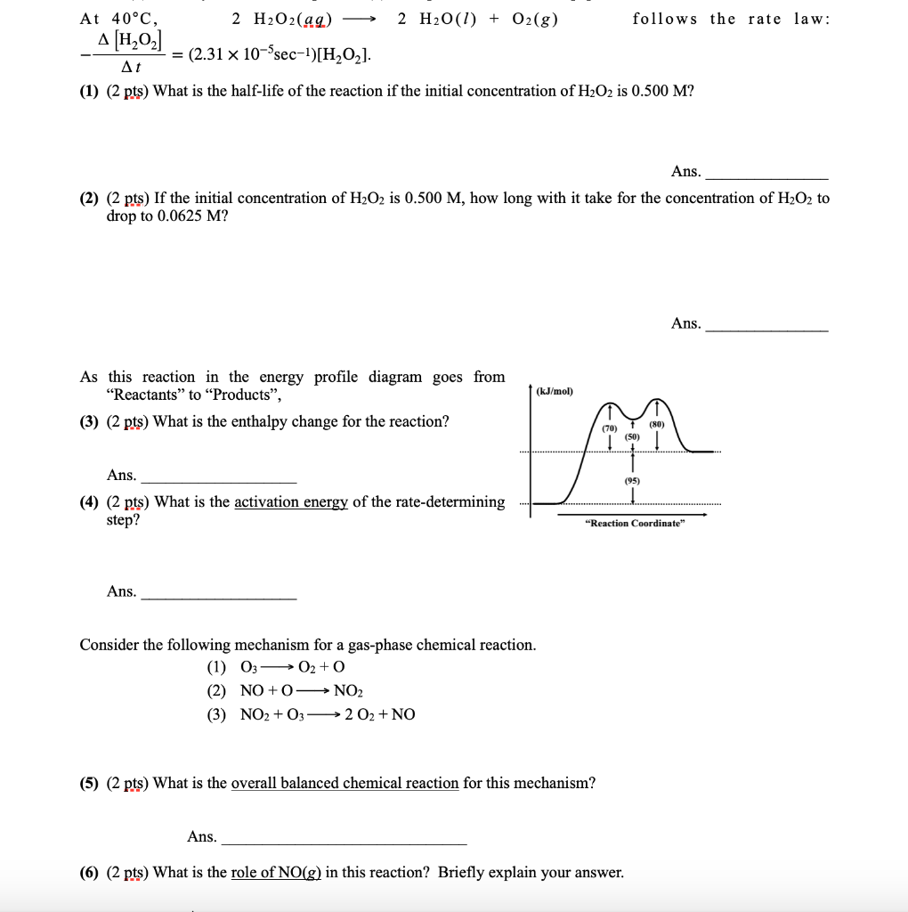 Solved At 40°C, 2 H2O2(aq) 2 H2O(1) + O2(g) follows the rate | Chegg.com