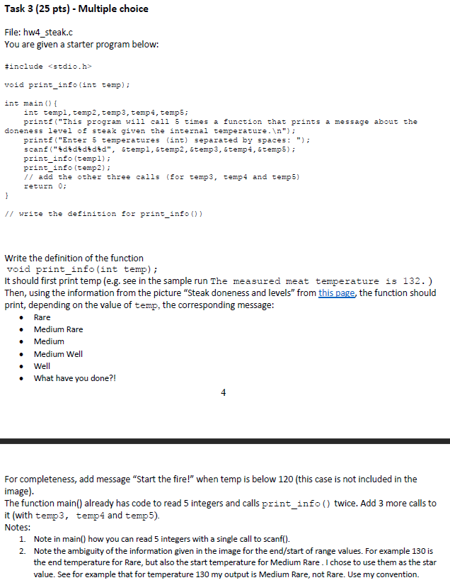 Solved Task 3 (25 pts) - Multiple choice File: hw4_steak.c | Chegg.com