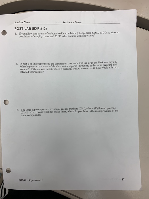 Student Name: Instructor Name: CALCULATIONS Part 2: | Chegg.com