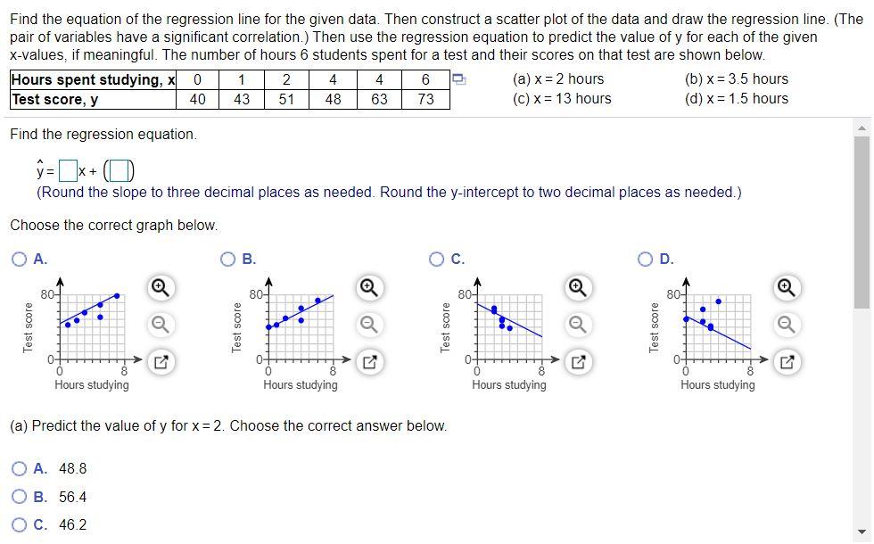 Solved Find the equation of the regression line for the | Chegg.com
