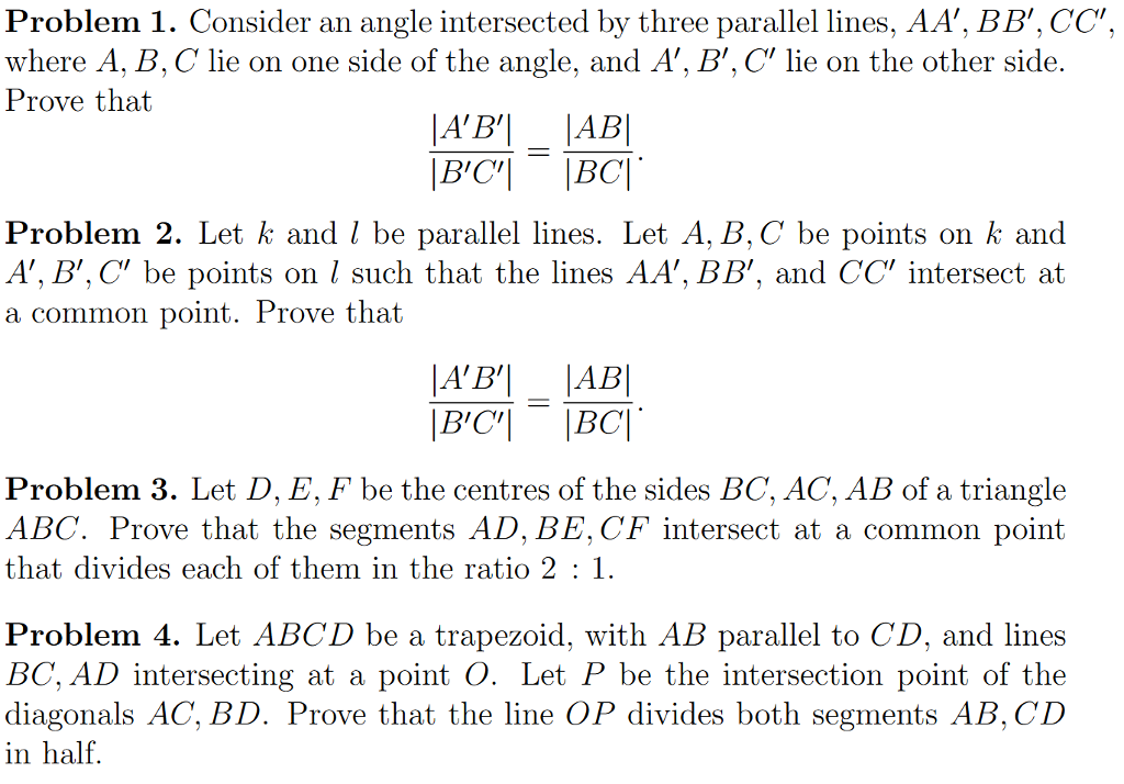 Solved Problem 1. Consider an angle intersected by three | Chegg.com