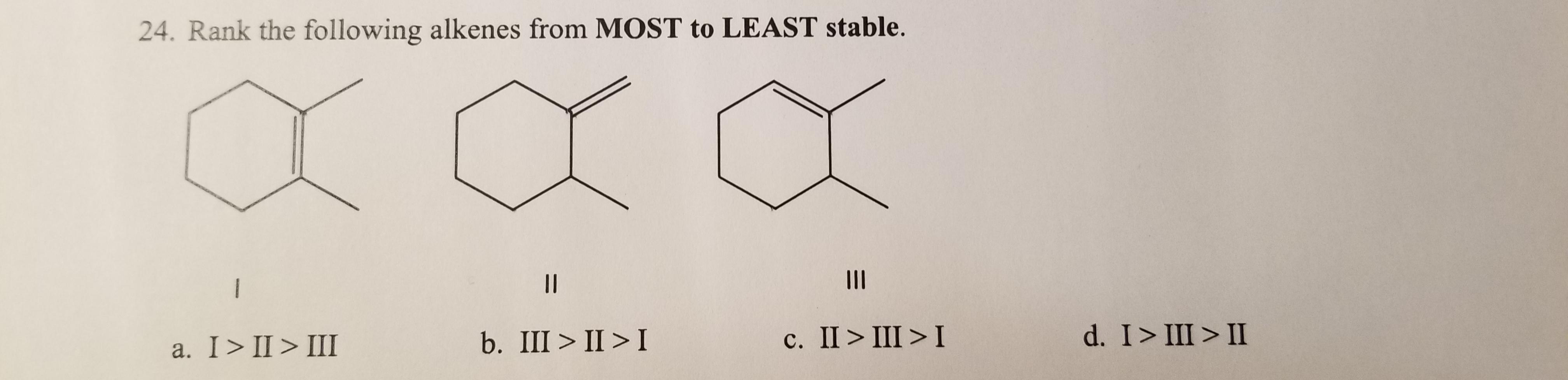 Solved 24. Rank the following alkenes from MOST to LEAST | Chegg.com