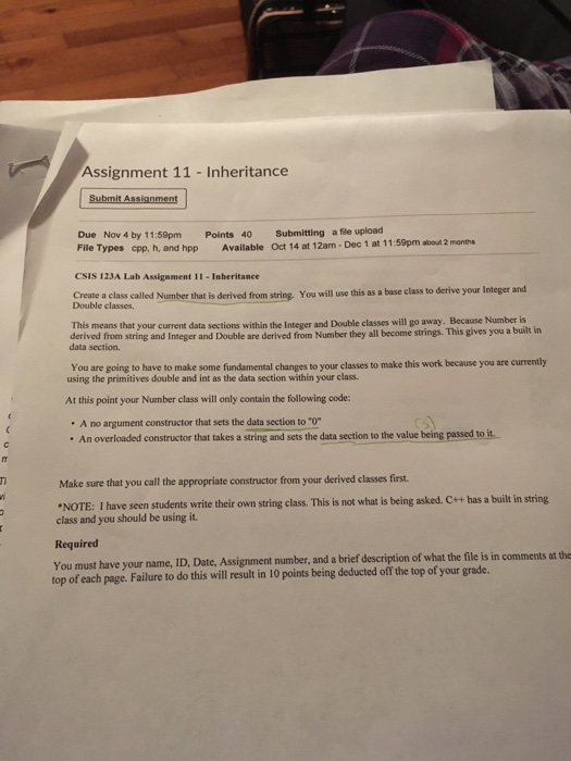 Solved Assignment 11- Inheritance Due Nov 4 by 11:59pm | Chegg.com