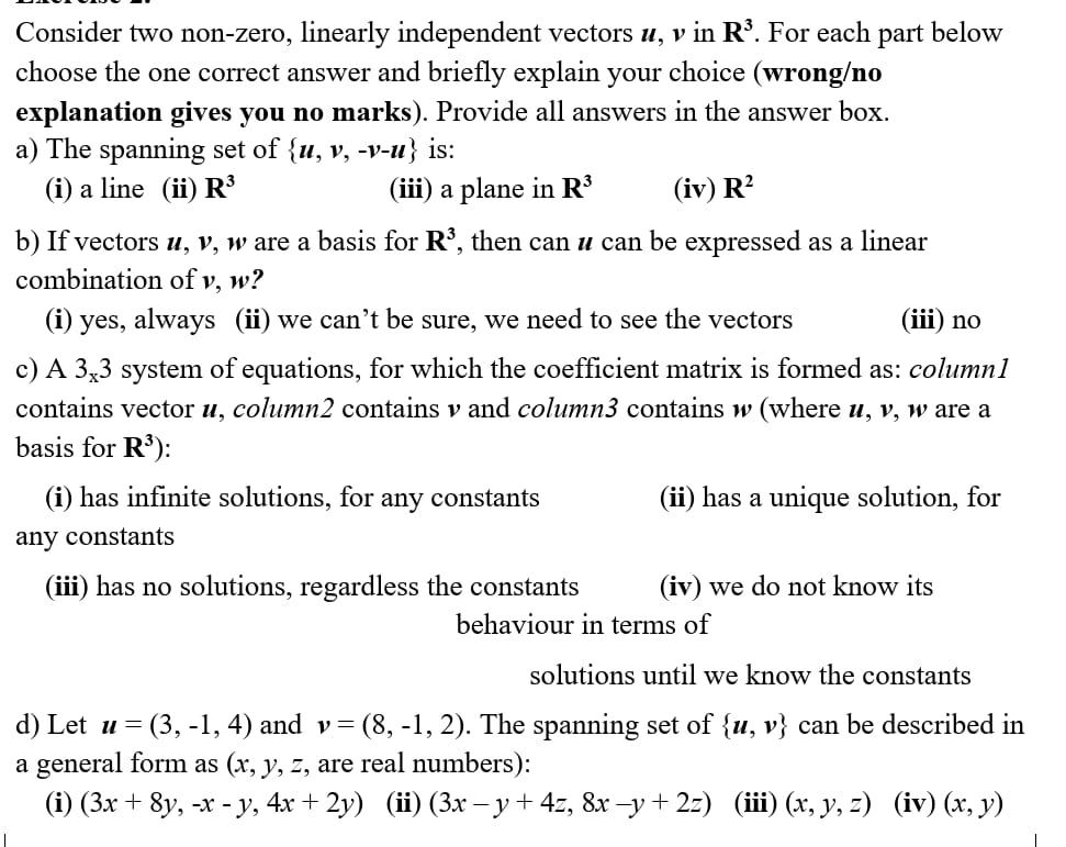 Solved Consider two non-zero, linearly independent vectors | Chegg.com