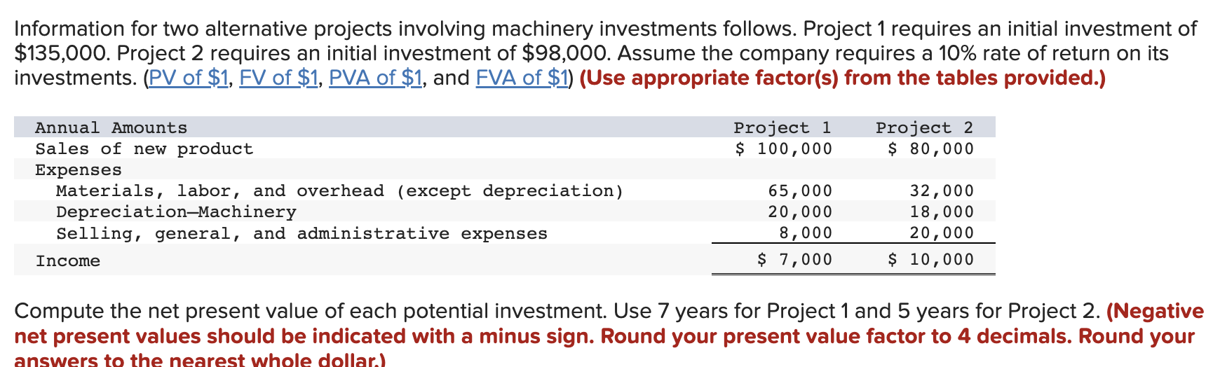 Solved Information for two alternative projects involving | Chegg.com