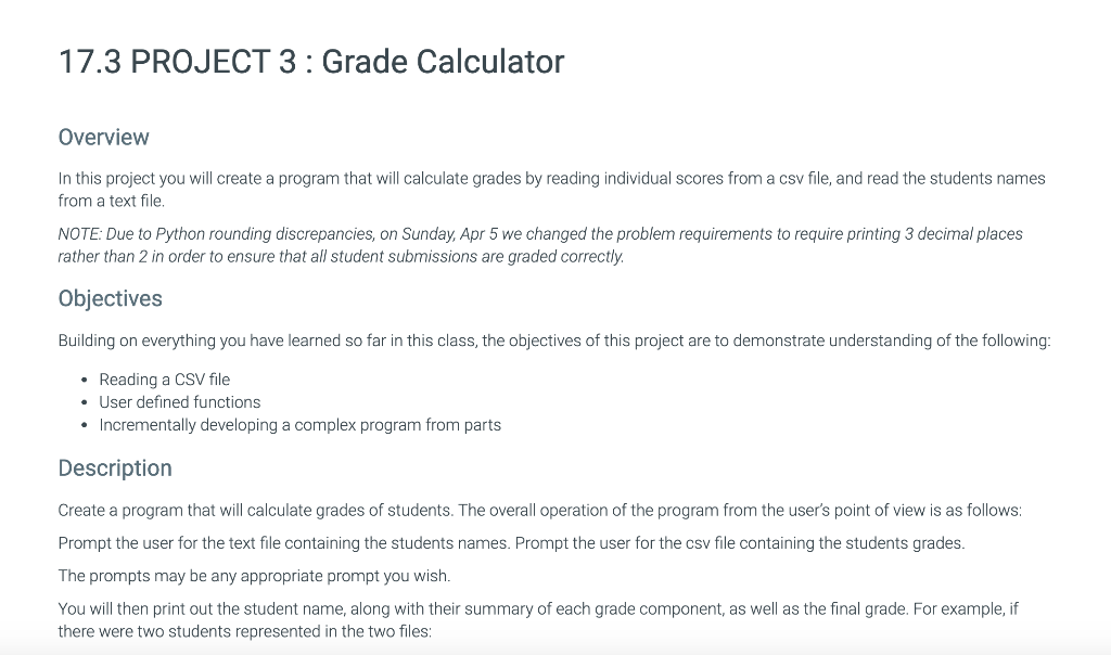 17.3 PROJECT 3 : Grade Calculator Overview In this | Chegg.com
