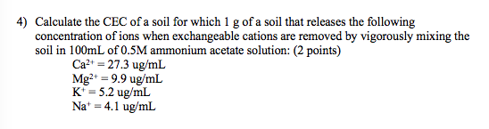 Solved 4) Calculate the CEC of a soil for which 1 g of a | Chegg.com