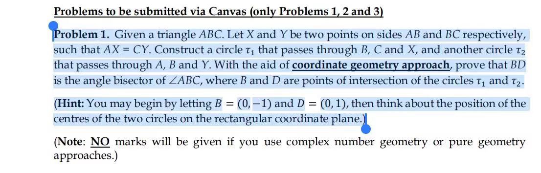 Problems to be submitted via Canvas (only Problems | Chegg.com