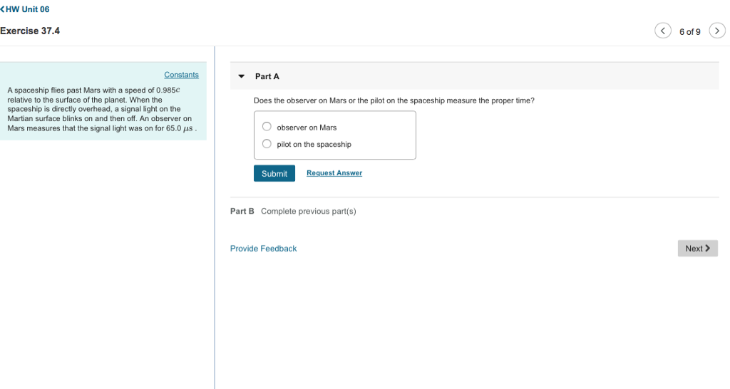 Solved HW Unit 06 Exercise 37.4 6 of 9 Constants Part A A | Chegg.com