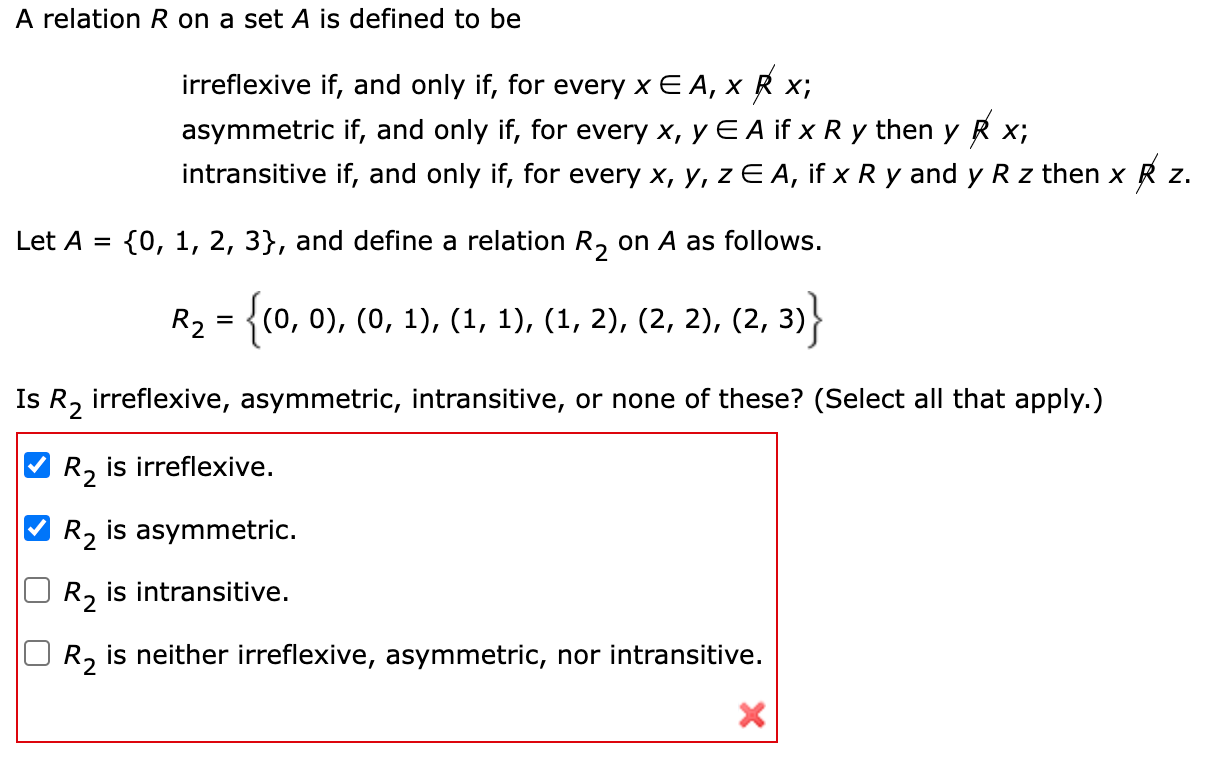 Solved A relation R on a set A is defined to be irreflexive | Chegg.com