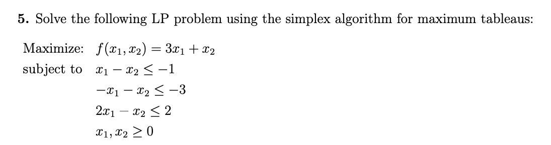 Solved 5. Solve the following LP problem using the simplex | Chegg.com