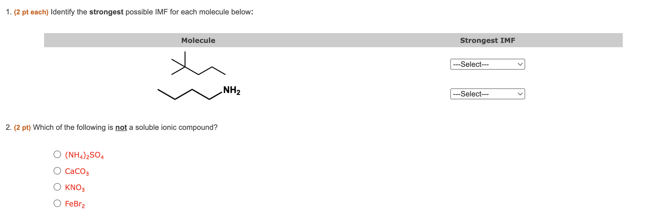 Solved (2 ﻿pt each) ﻿Identify the strongest possible IMF for | Chegg.com