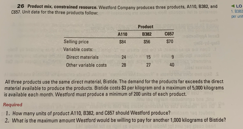 Solved 26 Product mix, constrained resource. Westford | Chegg.com
