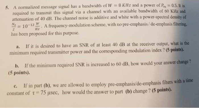 Solved 5. A normalized message signal has a bandwidth of W-8 | Chegg.com