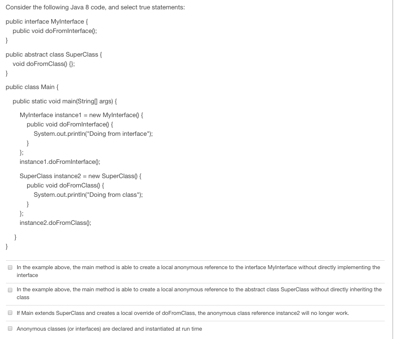 Solved Consider the following Java 8 code, and select true | Chegg.com