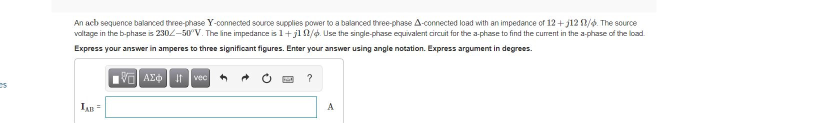 Solved An acb sequence balanced three-phase Y-connected | Chegg.com