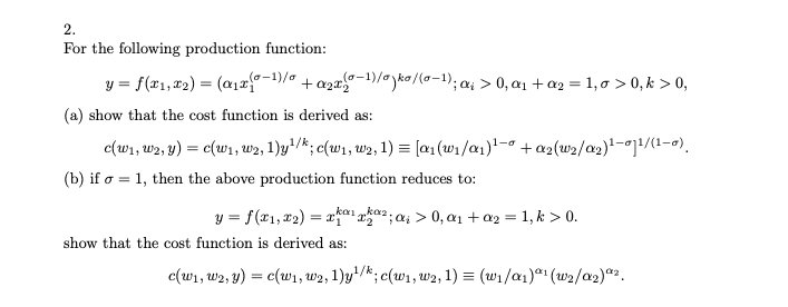 2. For the following production function: | Chegg.com