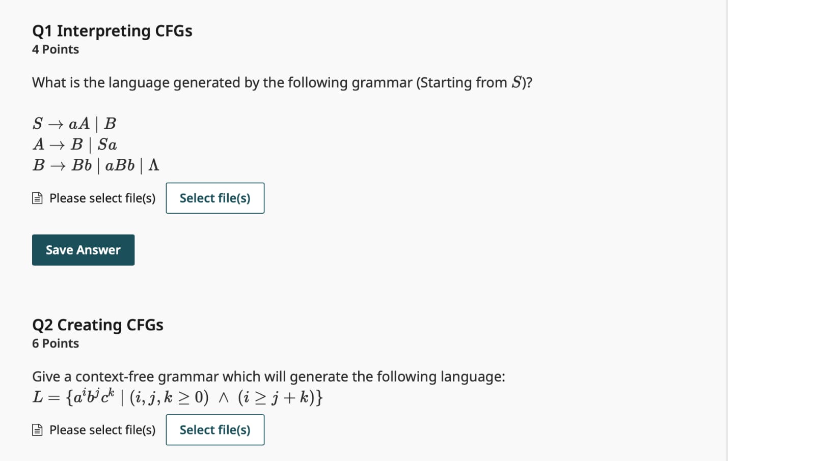 Solved Q1 Interpreting CFGs 4 Points What is the language | Chegg.com