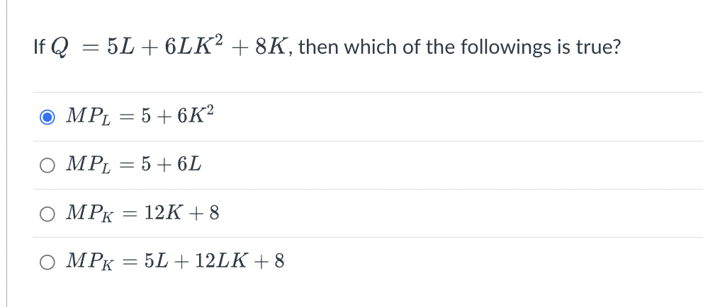 Solved If Q=5L+6LK2+8K, then which of the followings is | Chegg.com