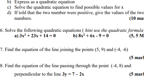 Solved b) Express as a quadratic equation c) Solve the | Chegg.com