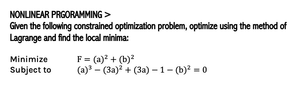 Solved NONLINEAR PRGORAMMING > Given the following | Chegg.com