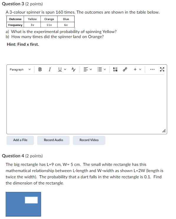 Solved A 3-colour spinner is spun 160 times. The outcomes | Chegg.com