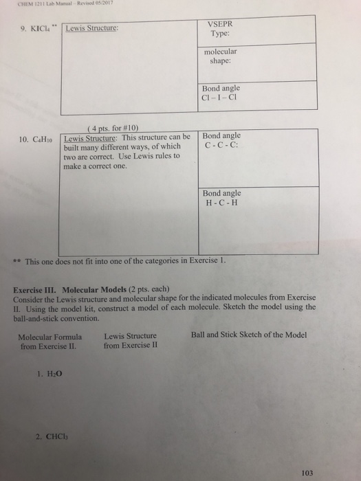 Solved CHEM 1211 Lab Manual-Revised 052017 VSEPR Type: 9. | Chegg.com