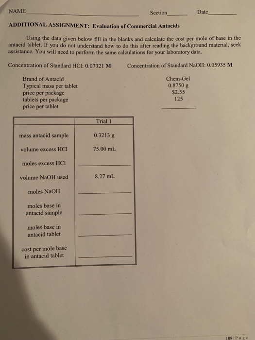 EXPERIMENT #9 Evaluations of Commercial Antacids | Chegg.com