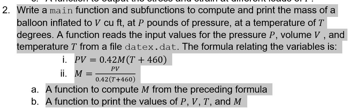 Solved ULILL 2. Write a main function and subfunctions to | Chegg.com