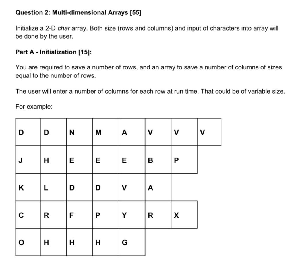 Solved Question 2: Multi-dimensional Arrays (55) Initialize | Chegg.com