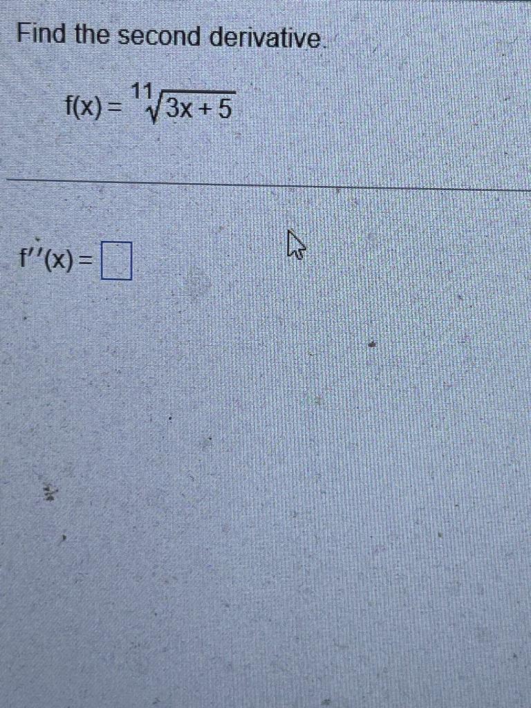Solved Find the second derivative. f(x)=113x+5 f′′(x)= | Chegg.com
