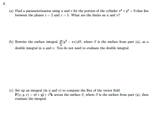Solved 6. (a) Find a parameterization using u and v for the | Chegg.com