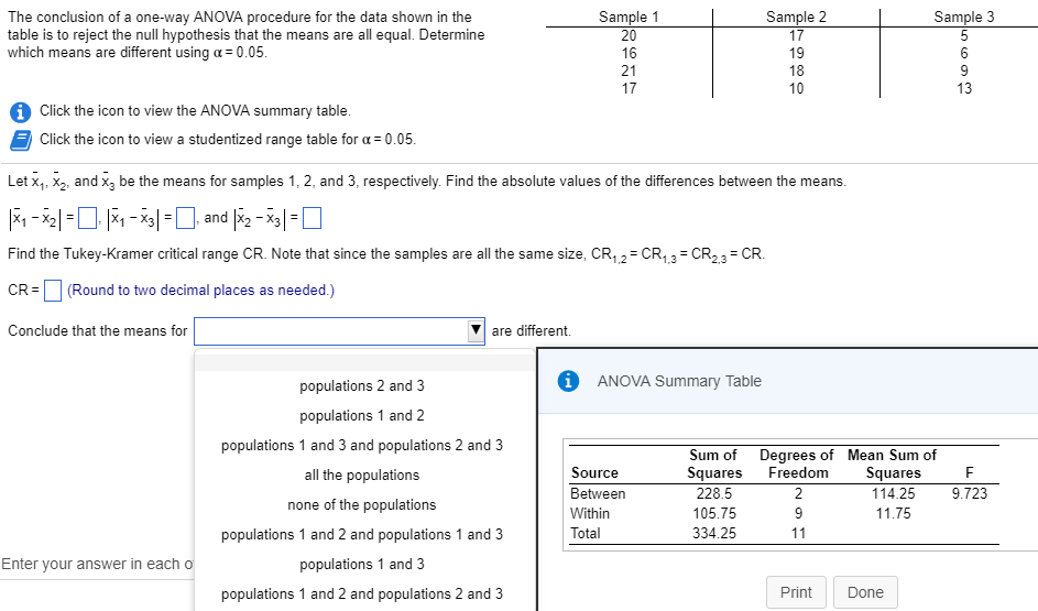 Solved The conclusion of a one-way ANOVA procedure for the | Chegg.com