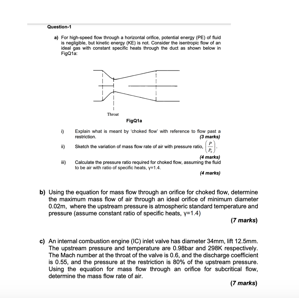 Solved Question-1 a) For high-speed flow through a | Chegg.com