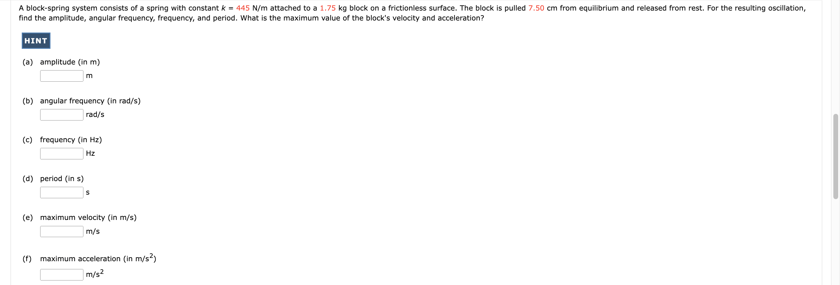 Solved find the amplitude, angular frequency, frequency, and | Chegg.com