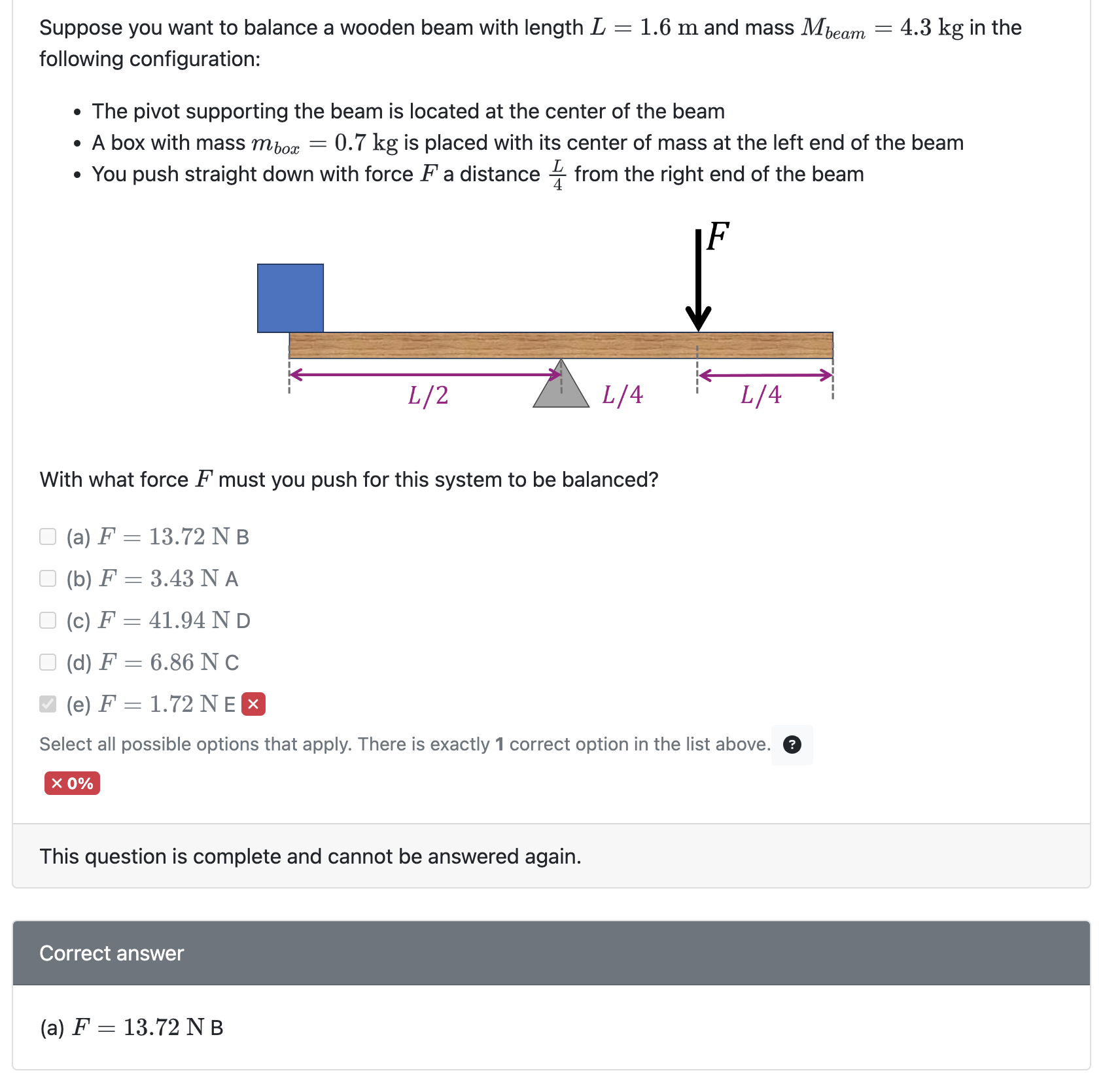 Solved Suppose you want to balance a wooden beam with length | Chegg.com