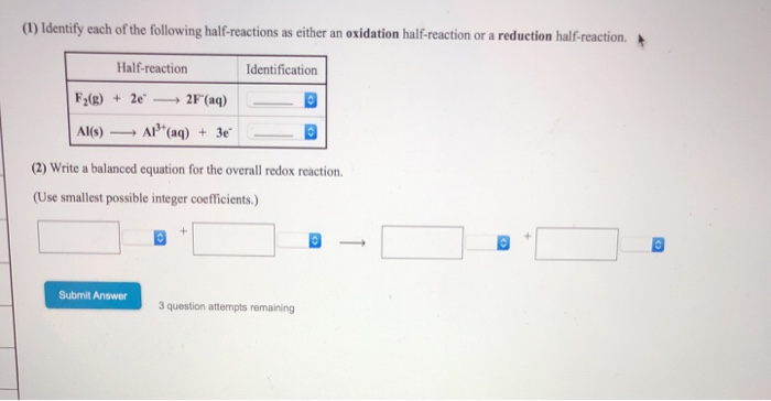 Solved 1 Identify Each Of The Following Half Reactions As