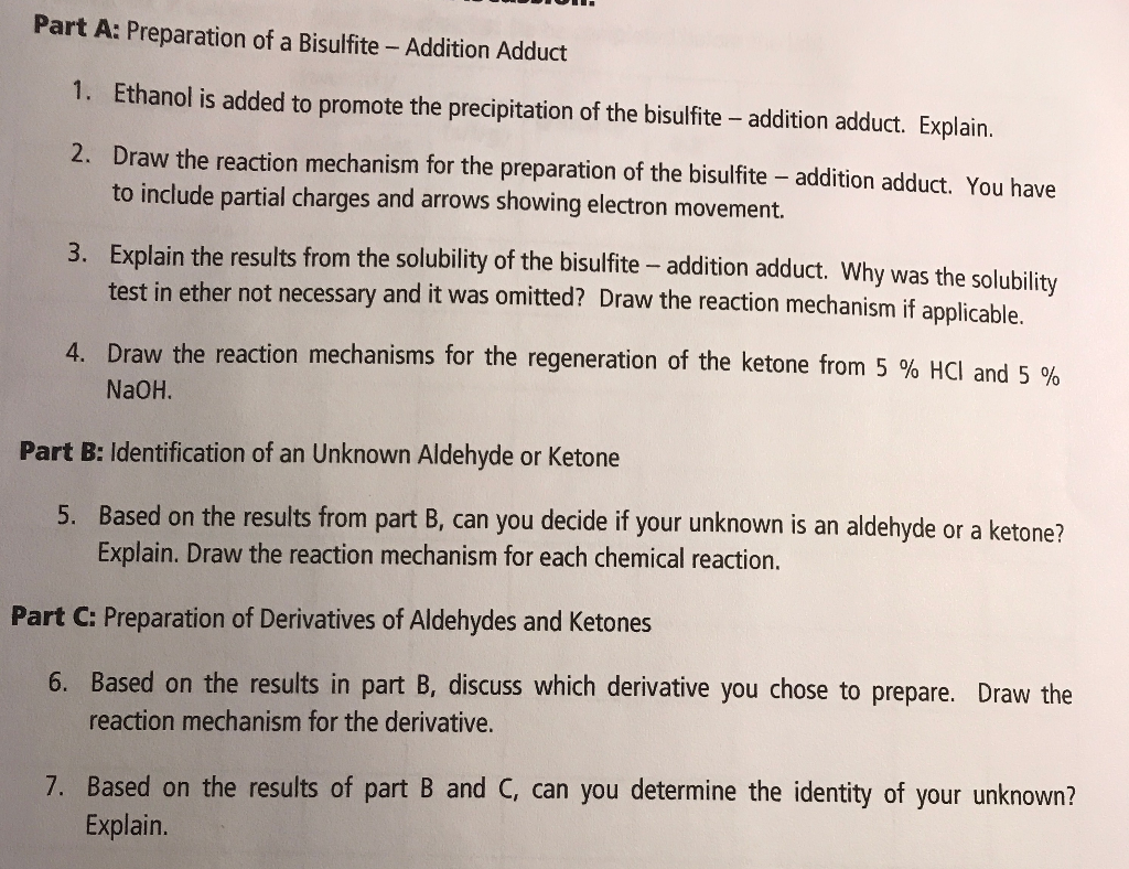 Part A: Preparation of a Bisulfite - Addition Adduct | Chegg.com