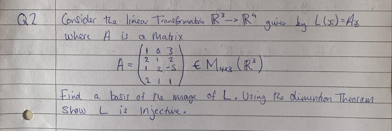 Solved Consider the linear Transformation R² -> R4 where A | Chegg.com