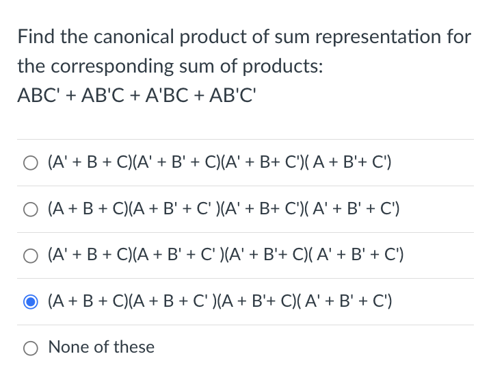 Solved Find The Canonical Product Of Sum Representation For