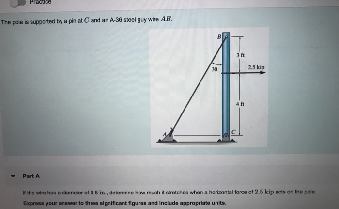 Solved Practice The pole is supported by a pin at C and an | Chegg.com