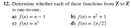 Solved 12. Determine whether each of these functions from Z | Chegg.com