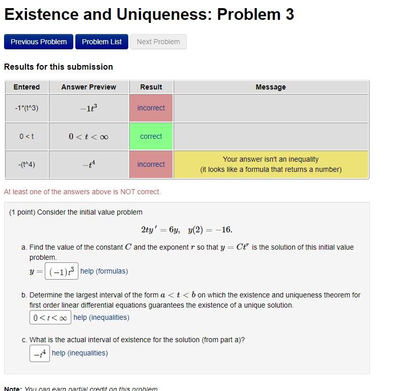 Solved Existence and Uniqueness: Problem 3 Previous Problem | Chegg.com