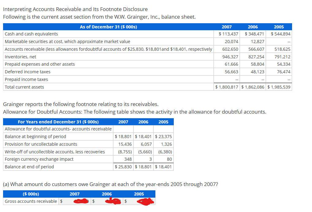Solved 2005 $544,894 Interpreting Accounts Receivable and | Chegg.com